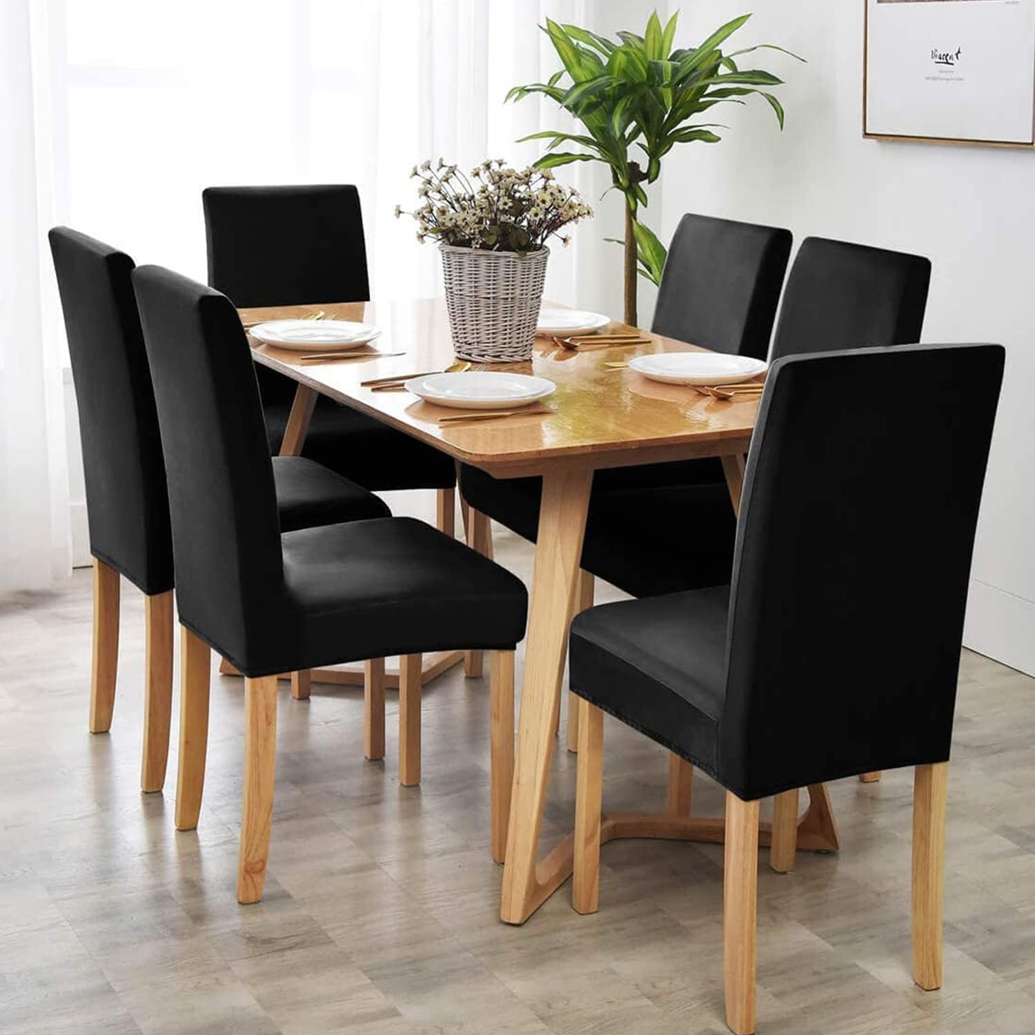 Set 6 Huse Scaun Universale GALAXIA®, Elastice, Din Catifea, Negru ...