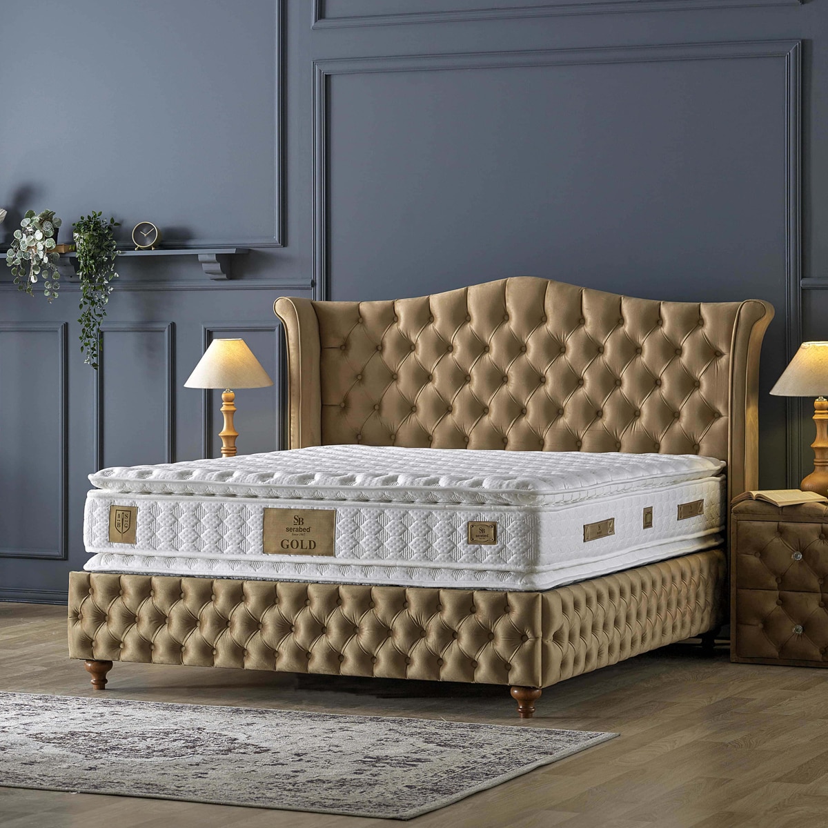 Pat tapitat Gold 160x200 - eMAG.ro