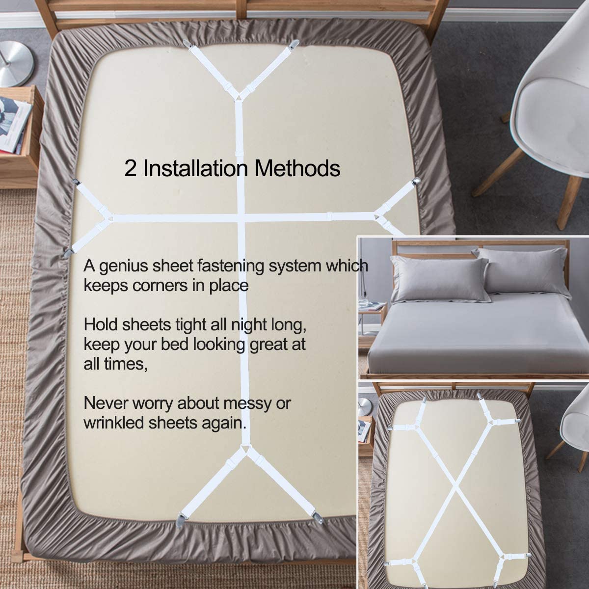 Set 4 cleme de fixare cearsaf, JeiibrZui, Metal, Alb - eMAG.ro