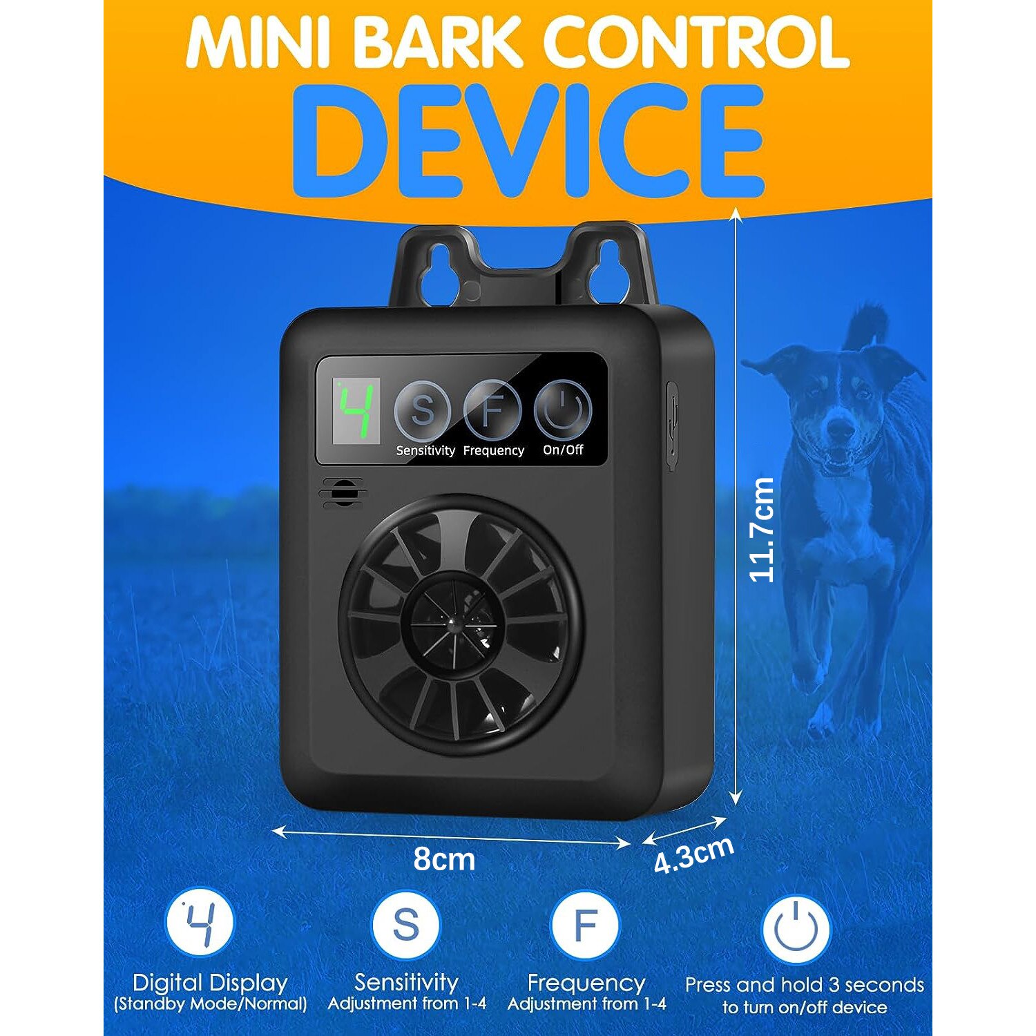 Dispozitiv anti-latrat cu ultrasunete pentru caini, 8x11.7x4.3 cm ...