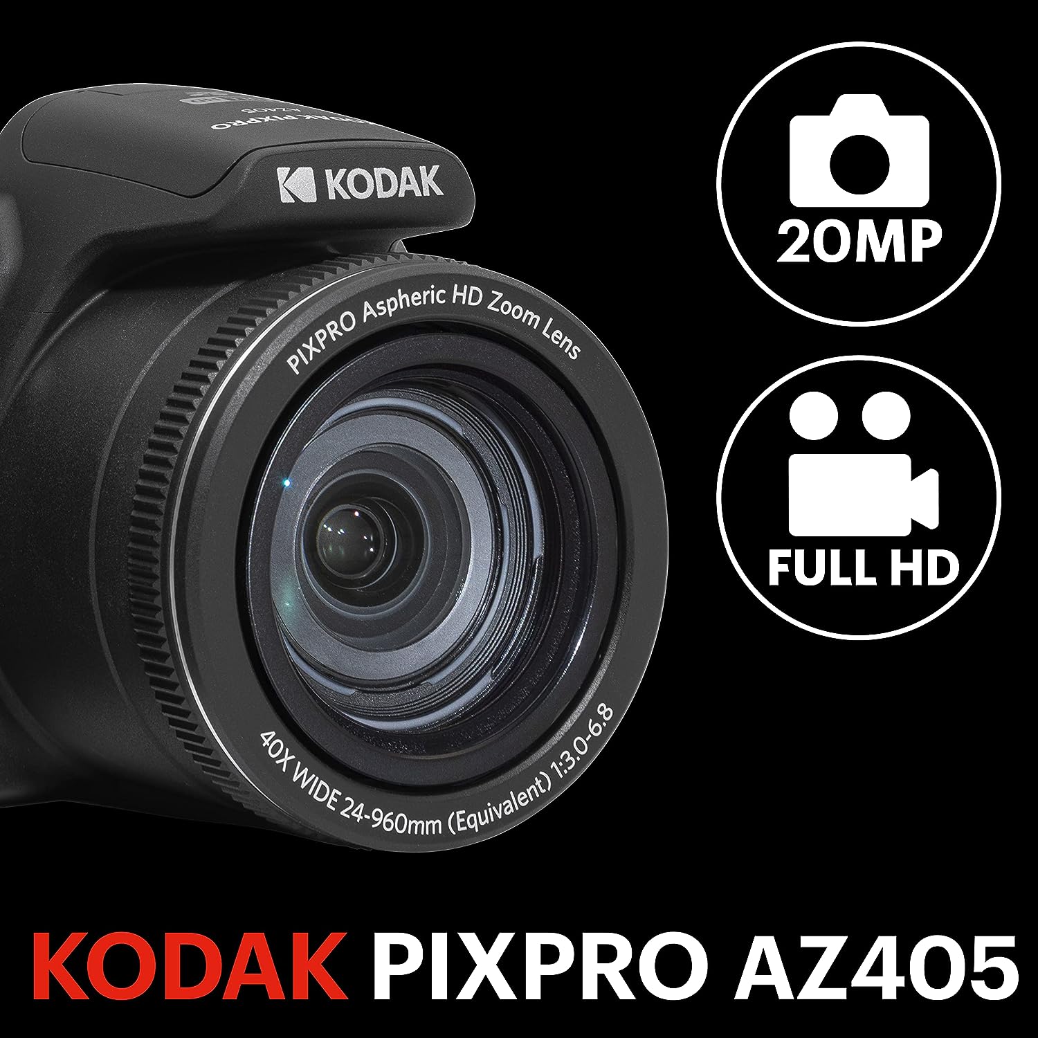 Камера Kodak PixPro AZ405, 20 MP, Zoom 40X, Full HD – 1080p, Черен ...
