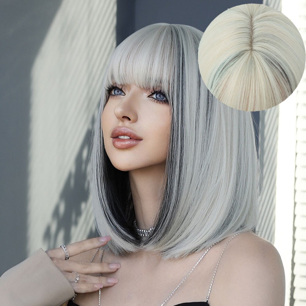 Peruca cu breton, 39cm, alb/negru - eMAG.ro