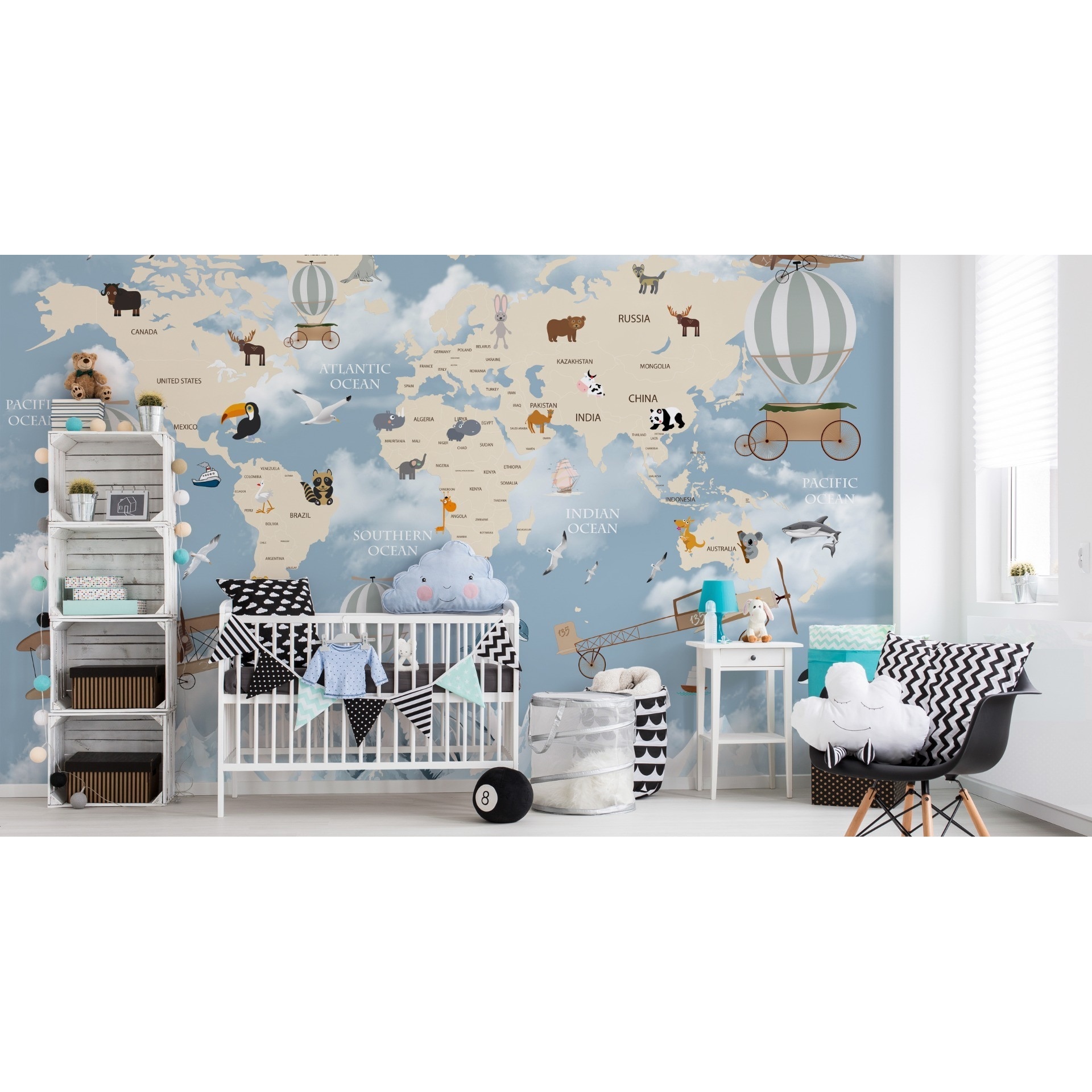 Fototapet harta lumii, animale, avioane, geografie, stiinta 300 cm x ...