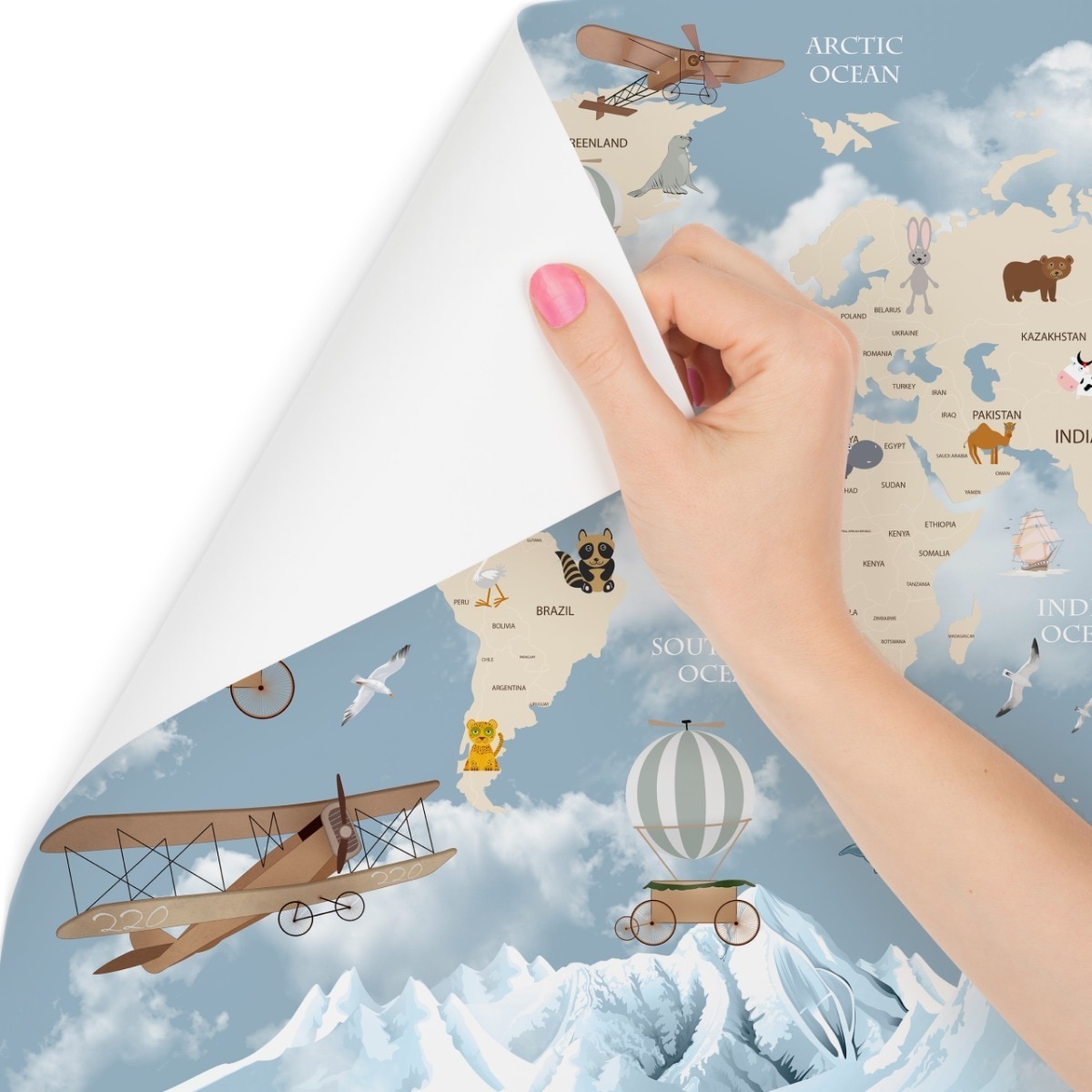 Fototapet harta lumii, animale, avioane, geografie, stiinta 300 cm x ...