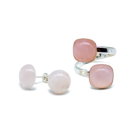 Set Inel si Cercei din Argint 925 cu pietre semipretioase Cuart Roz ...