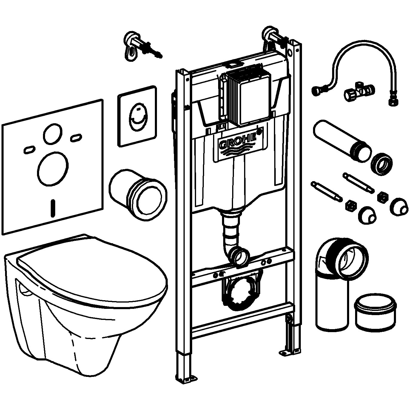 Set WC Grohe Solido 39419000, suspendat, WC Grohe Bau, clapeta crom ...