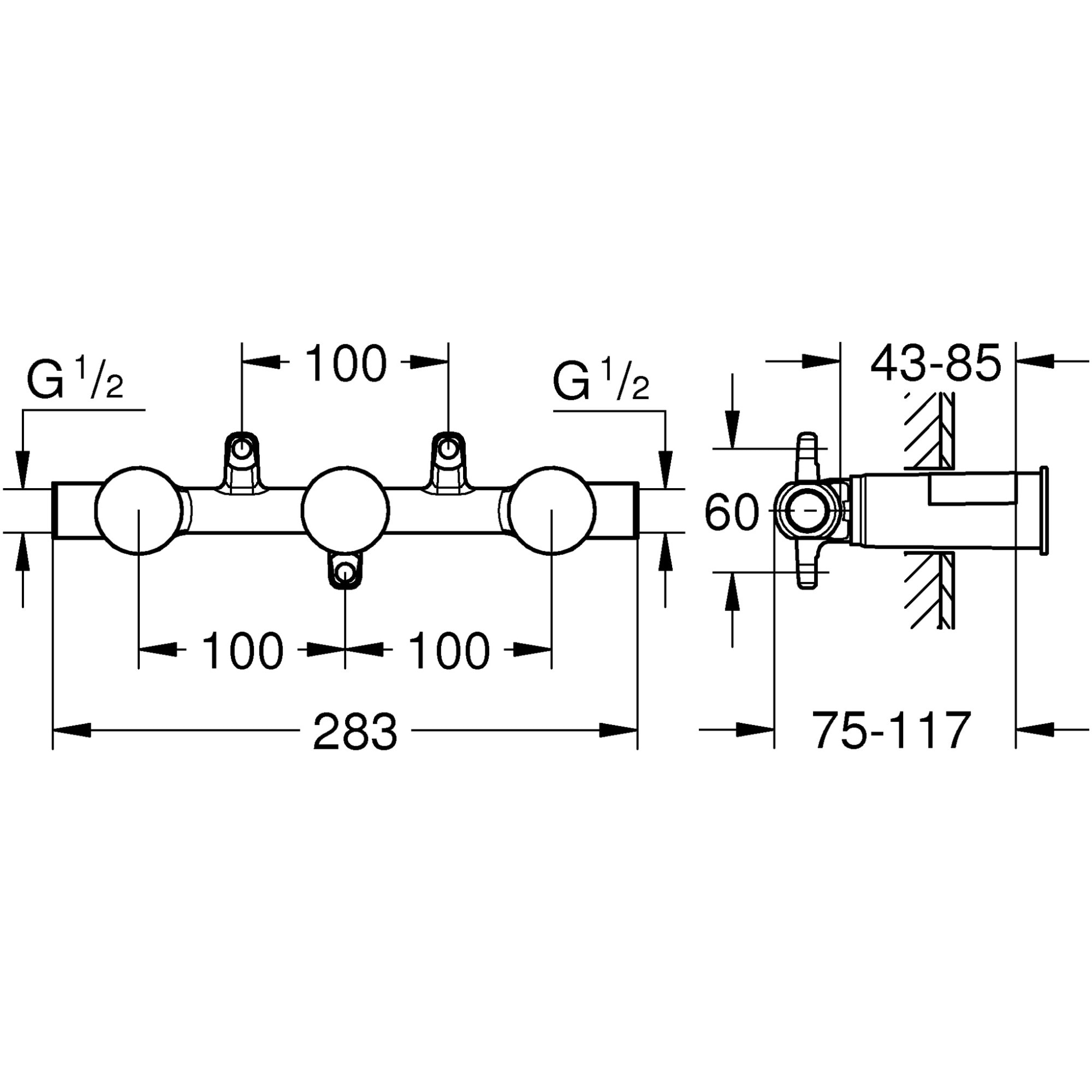 Вентил за вграждане Grohe 29025002, 1/2'', За кран с 3 отвора, Двойно ...