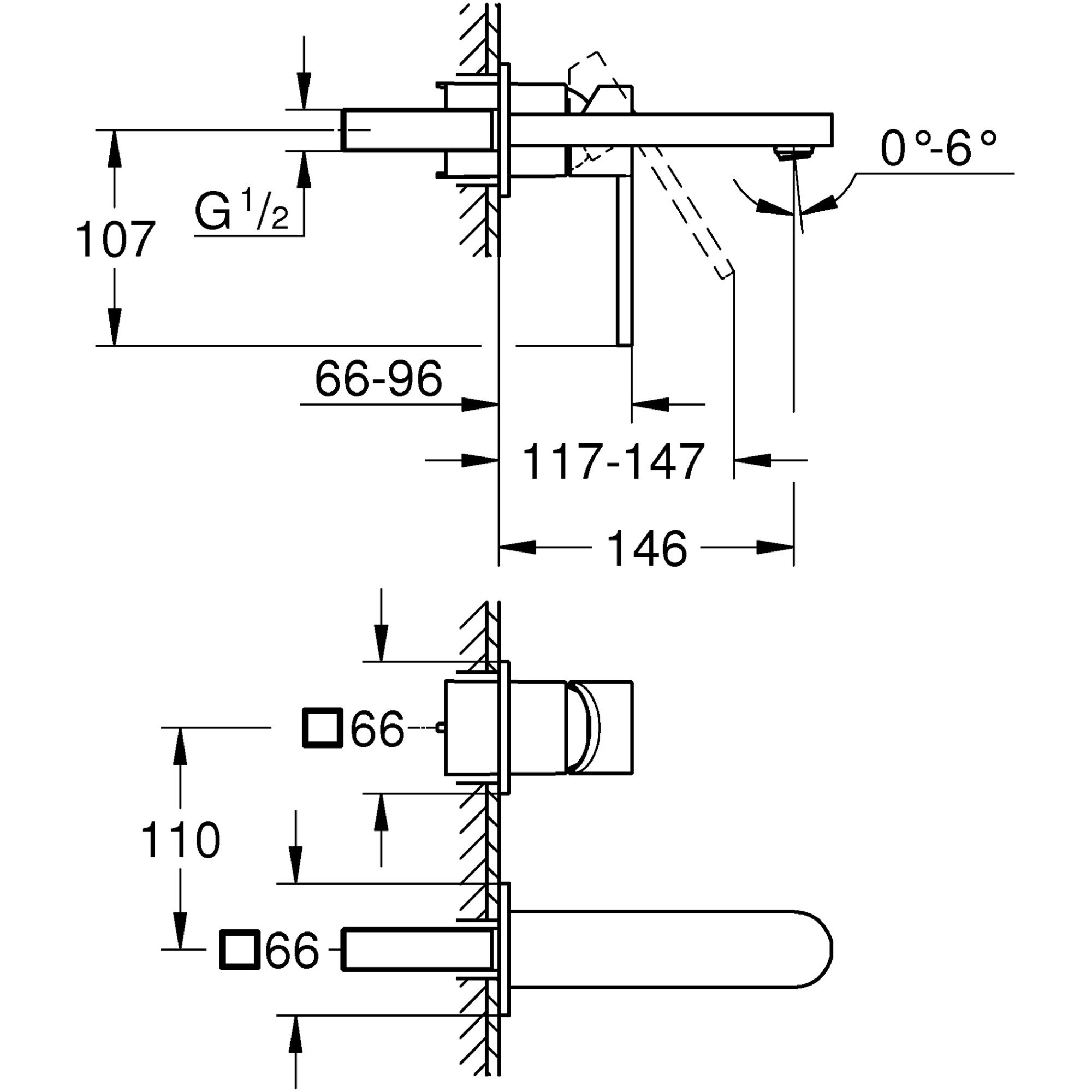 Смесител за мивка Grohe Plus 29303003, Стенен монтаж, Едноръкохватков ...