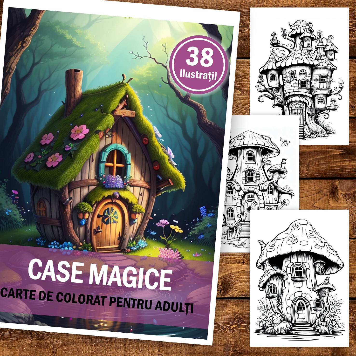 Carte de colorat pentru adulti, 38 de ilustratii, Case magice, 86 ...