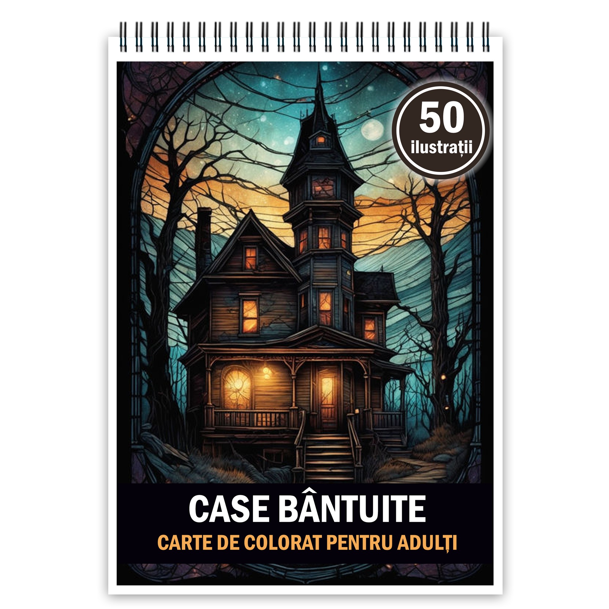 Carte de colorat pentru adulti, 50 de ilustratii, Case bantuite, 106 ...