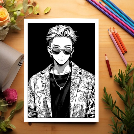 Carte de colorat pentru adulti, 50 de ilustratii, Anime Fashion Boys ...