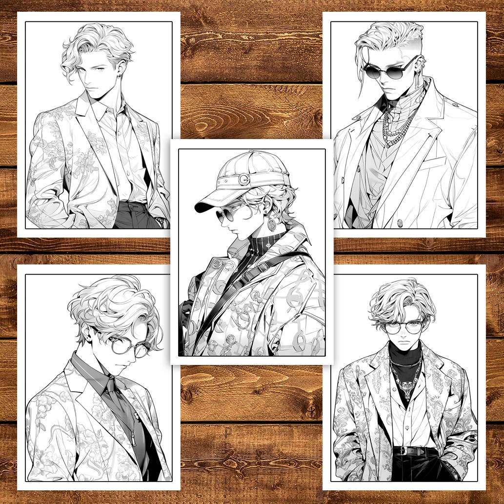 Carte de colorat pentru adulti, 50 de ilustratii, Anime Fashion Boys ...