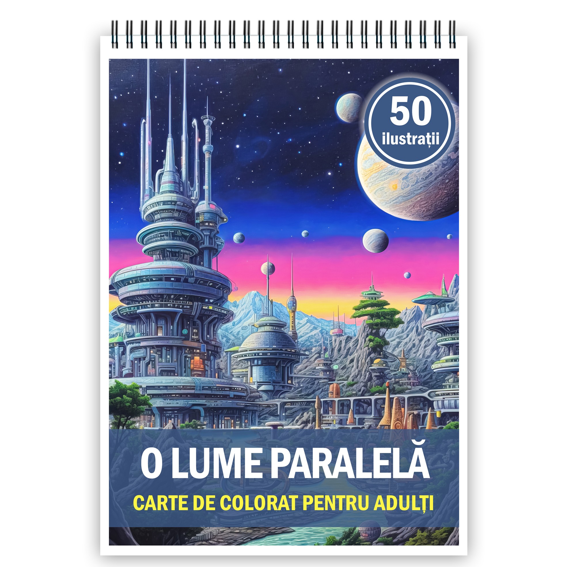 Carte de colorat pentru adulti, 50 de ilustratii, O lume paralela, 106 ...