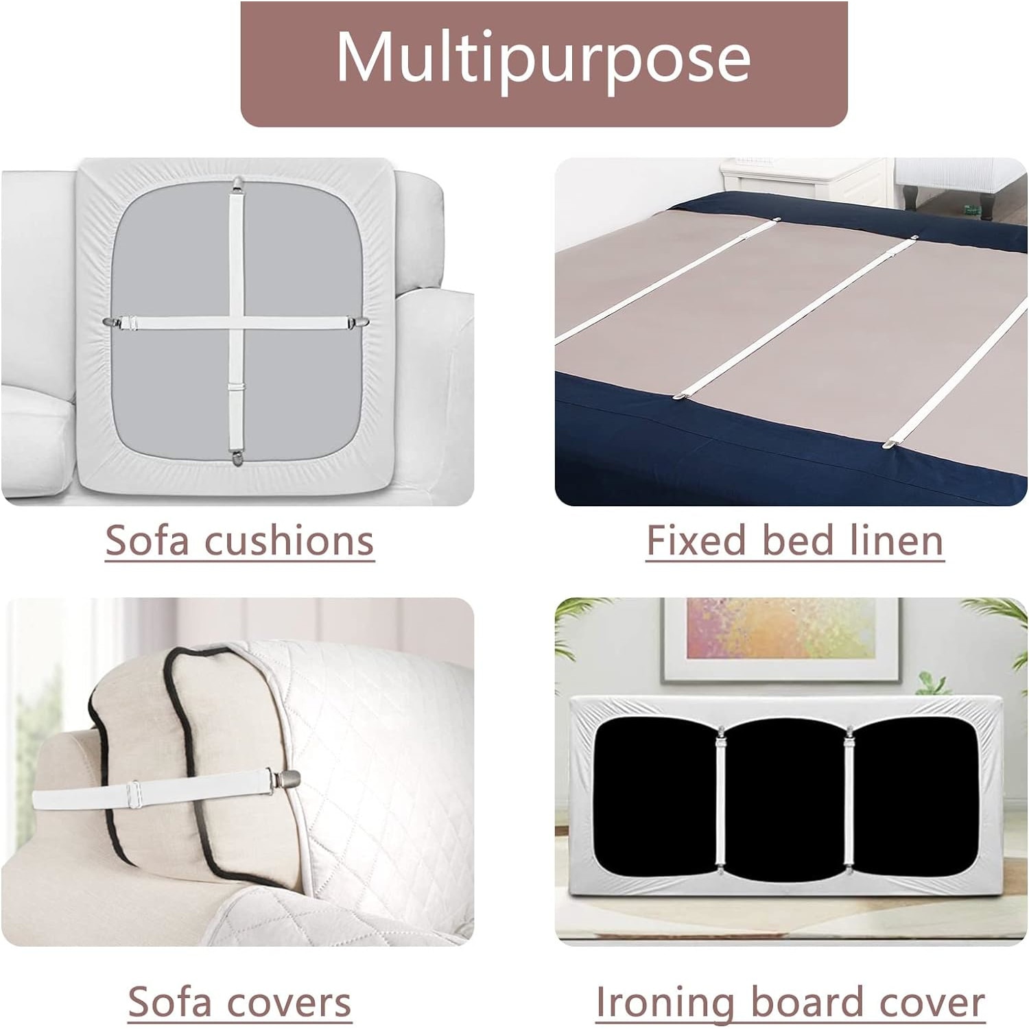 Set 8 curele prindere cearceaf, Cafuneplus®, Plastic/Elastic, Reglabile ...