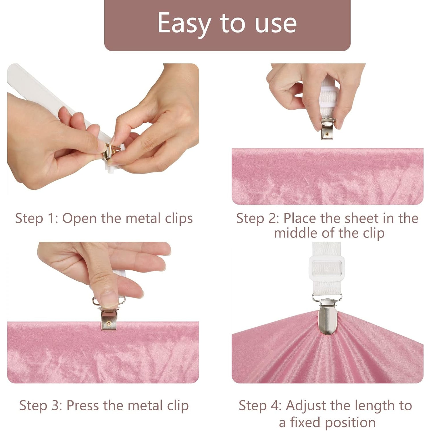 Set 8 curele prindere cearceaf, Cafuneplus®, Plastic/Elastic, Reglabile ...