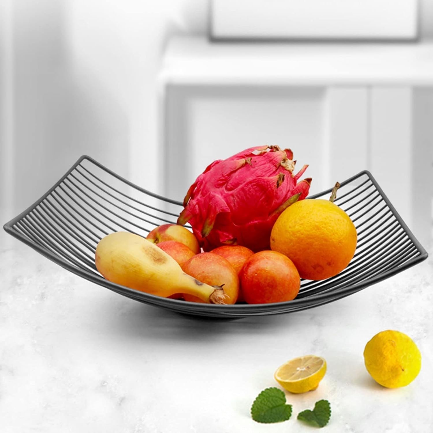 Cos de fructe, awwaline, negru, metalic, 29 cm x 25 cm x 8 cm, ideal ...