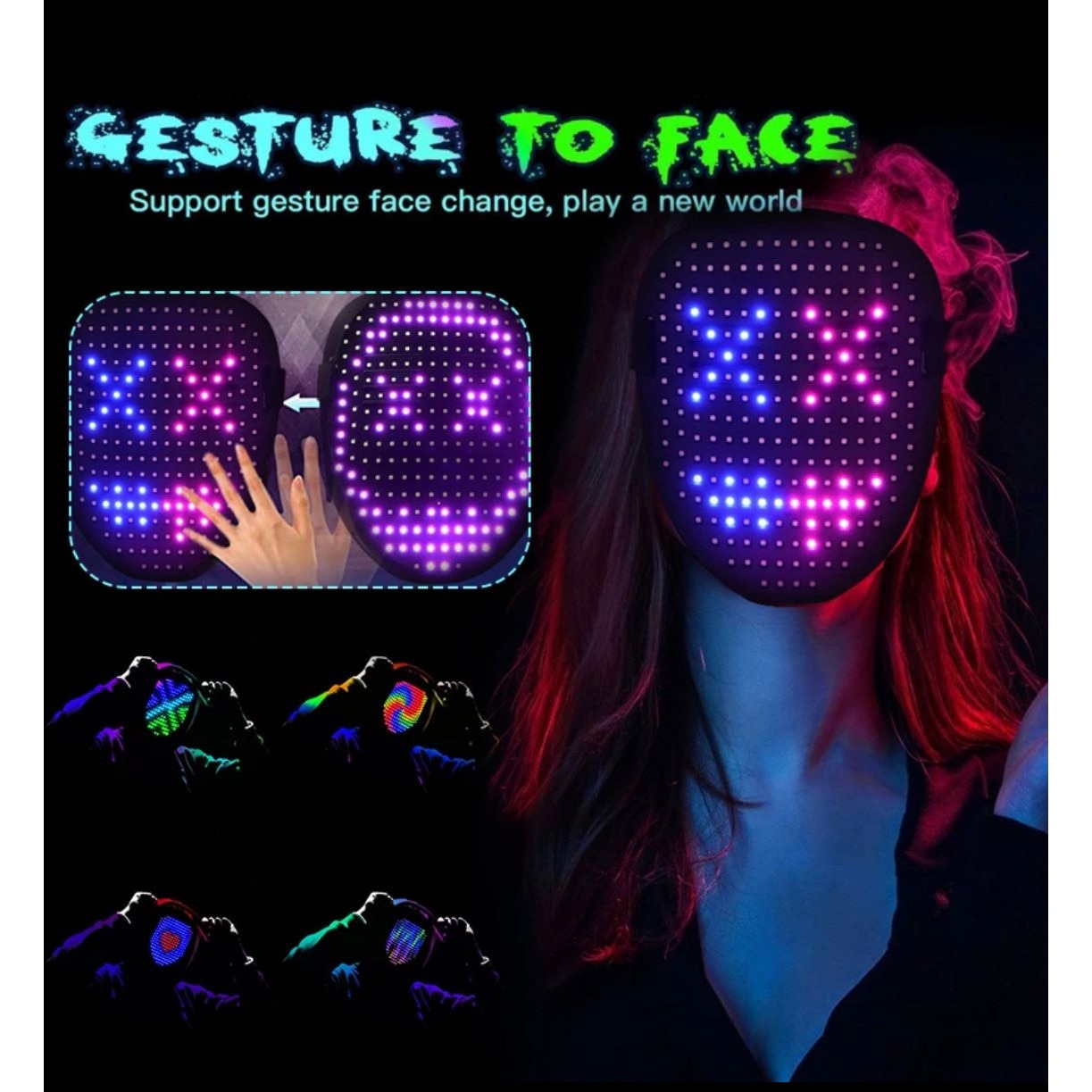 Masca LED RGB inteligenta cu 50 de imagini, schimbare imagine prin ...