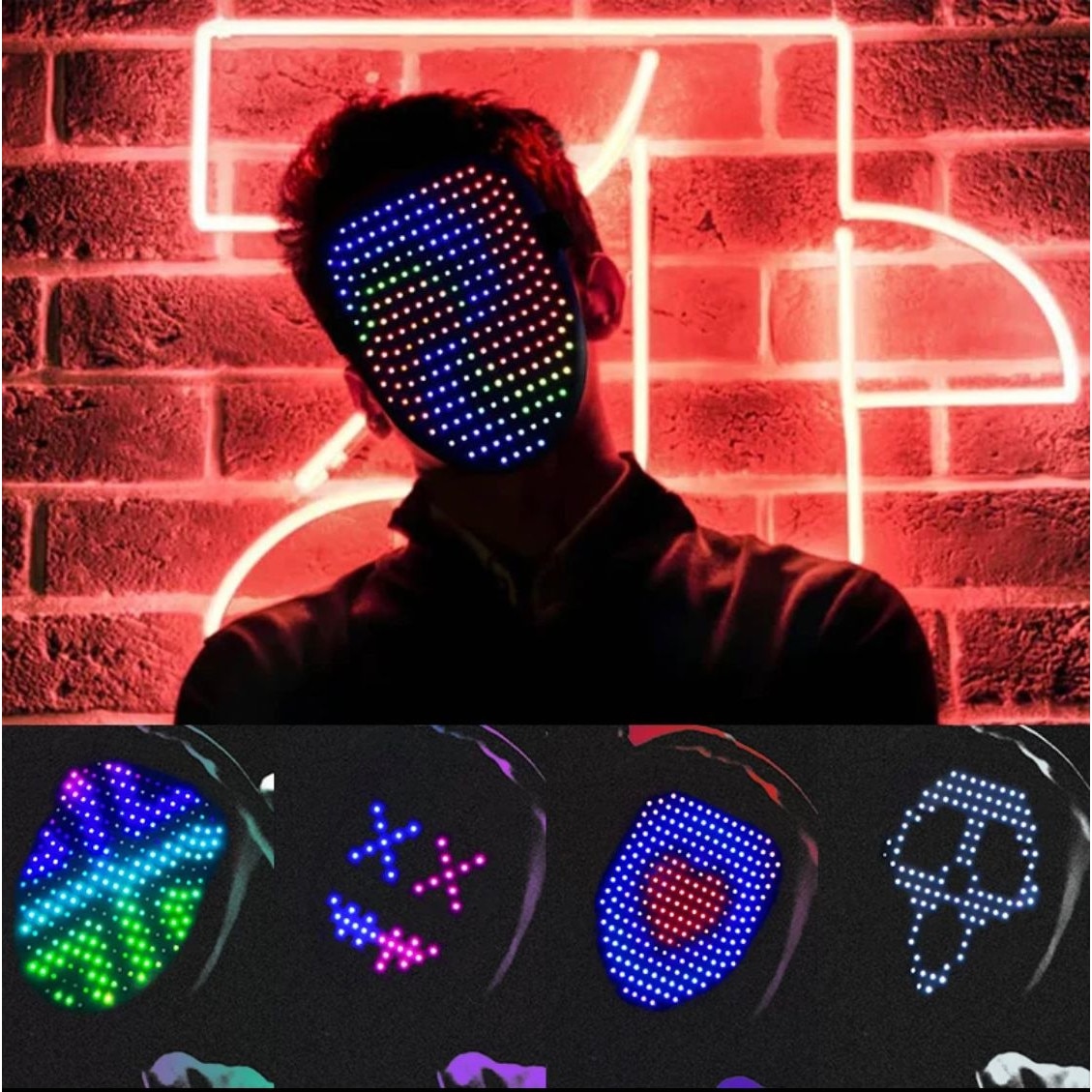 Masca LED RGB inteligenta cu 50 de imagini, schimbare imagine prin ...