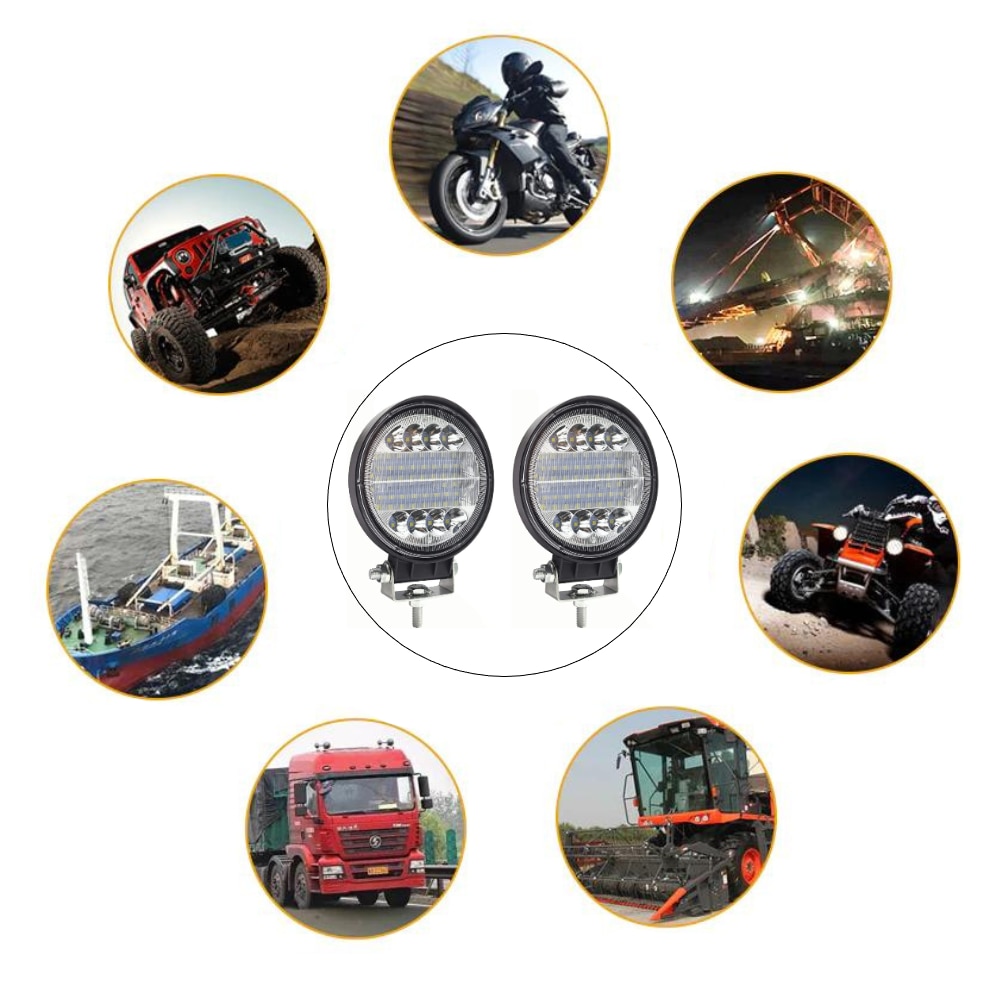 Set 2 x Proiectoare auto rotunde LED 126W/proiector, 11cm, 12/24V - eMAG.ro