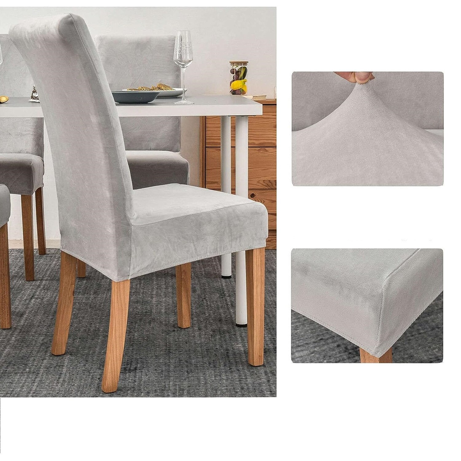 Set 6 Huse Scaun Universale GALAXIA®, Elastice, Din Catifea, Gri - eMAG.ro