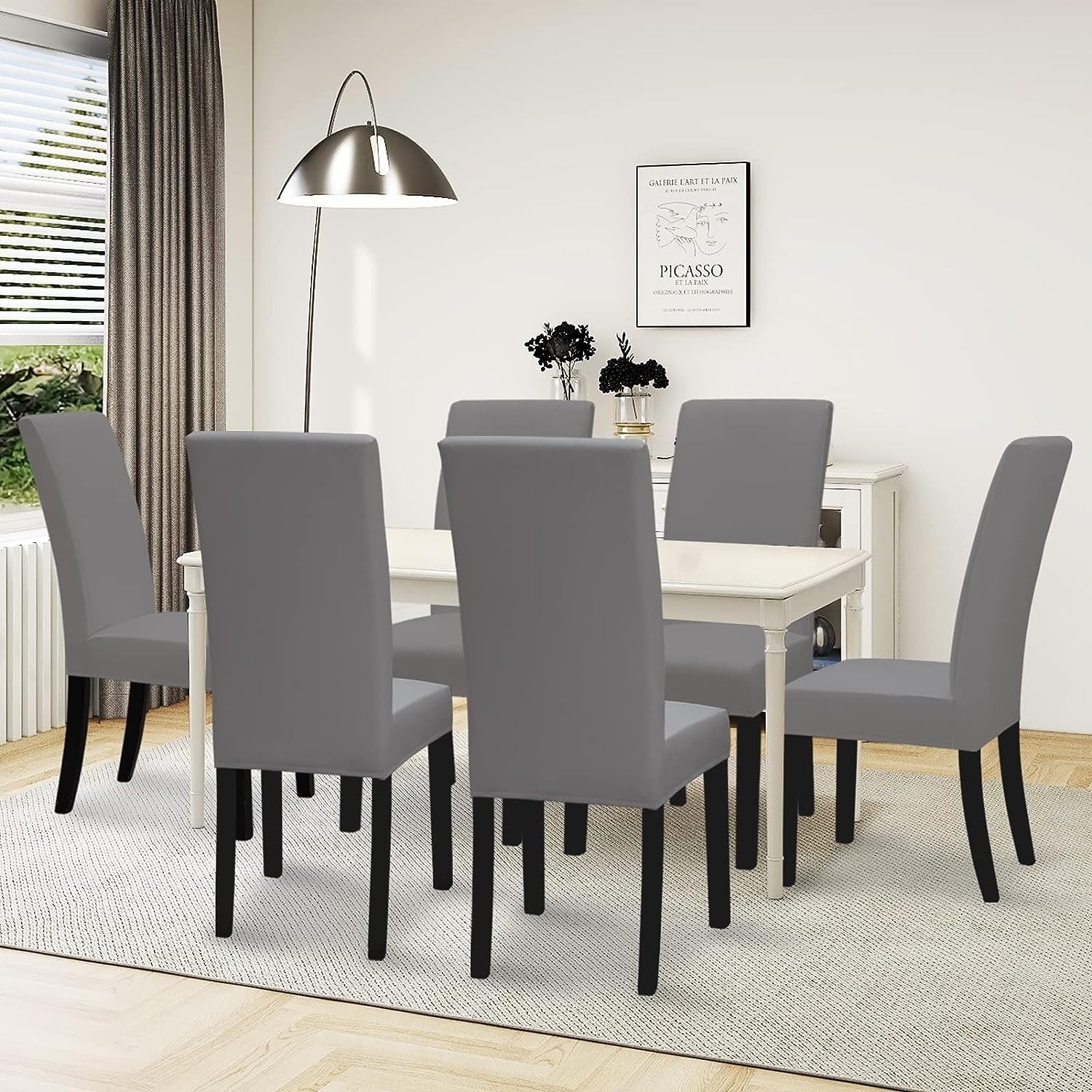 Set 6 Huse Scaun Universale GALAXIA®, Elastice, Din Elastan, Gri - eMAG.ro