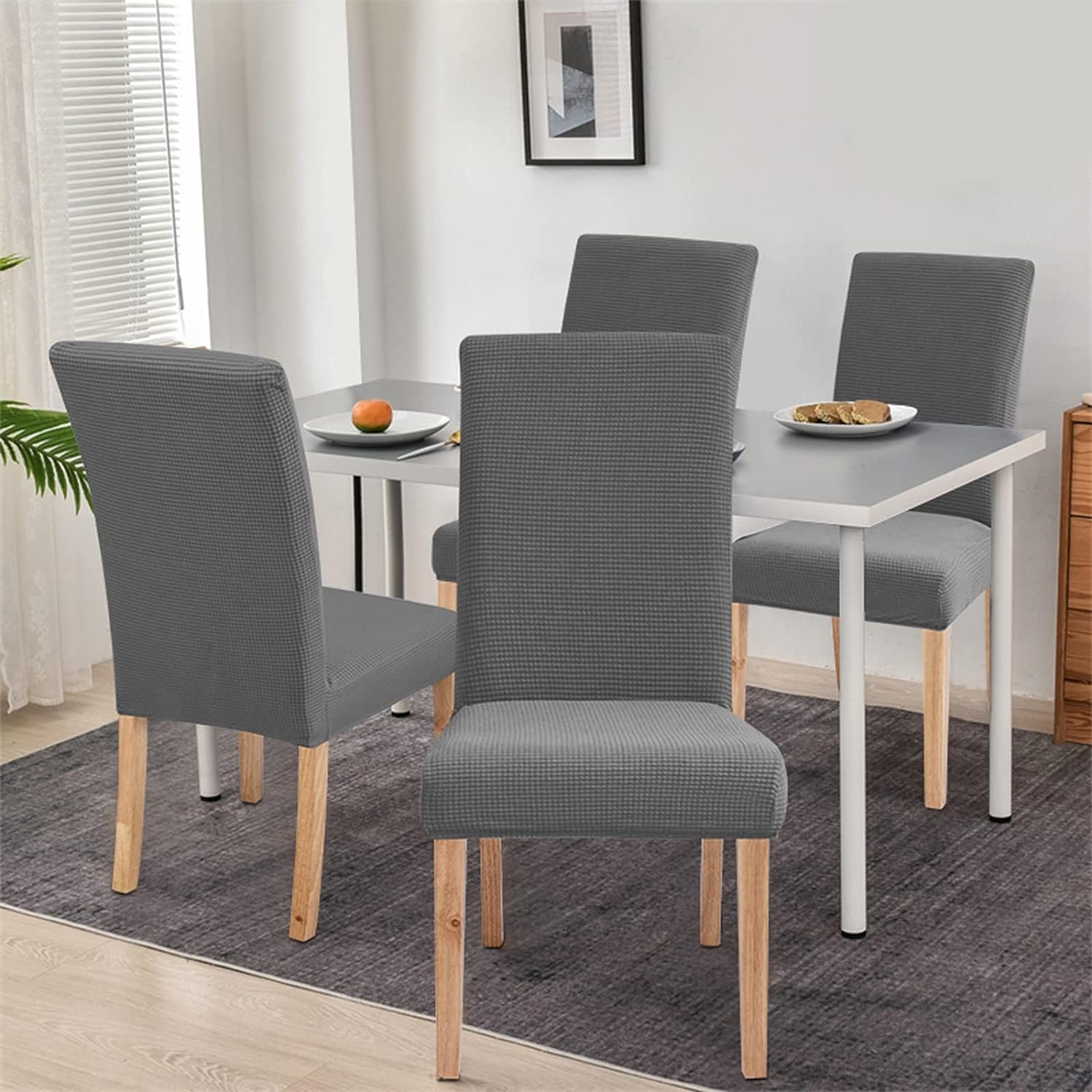 Set 6 Huse Scaun Universale GALAXIA®, Elastice, Din Bumbac Embosat, Gri ...