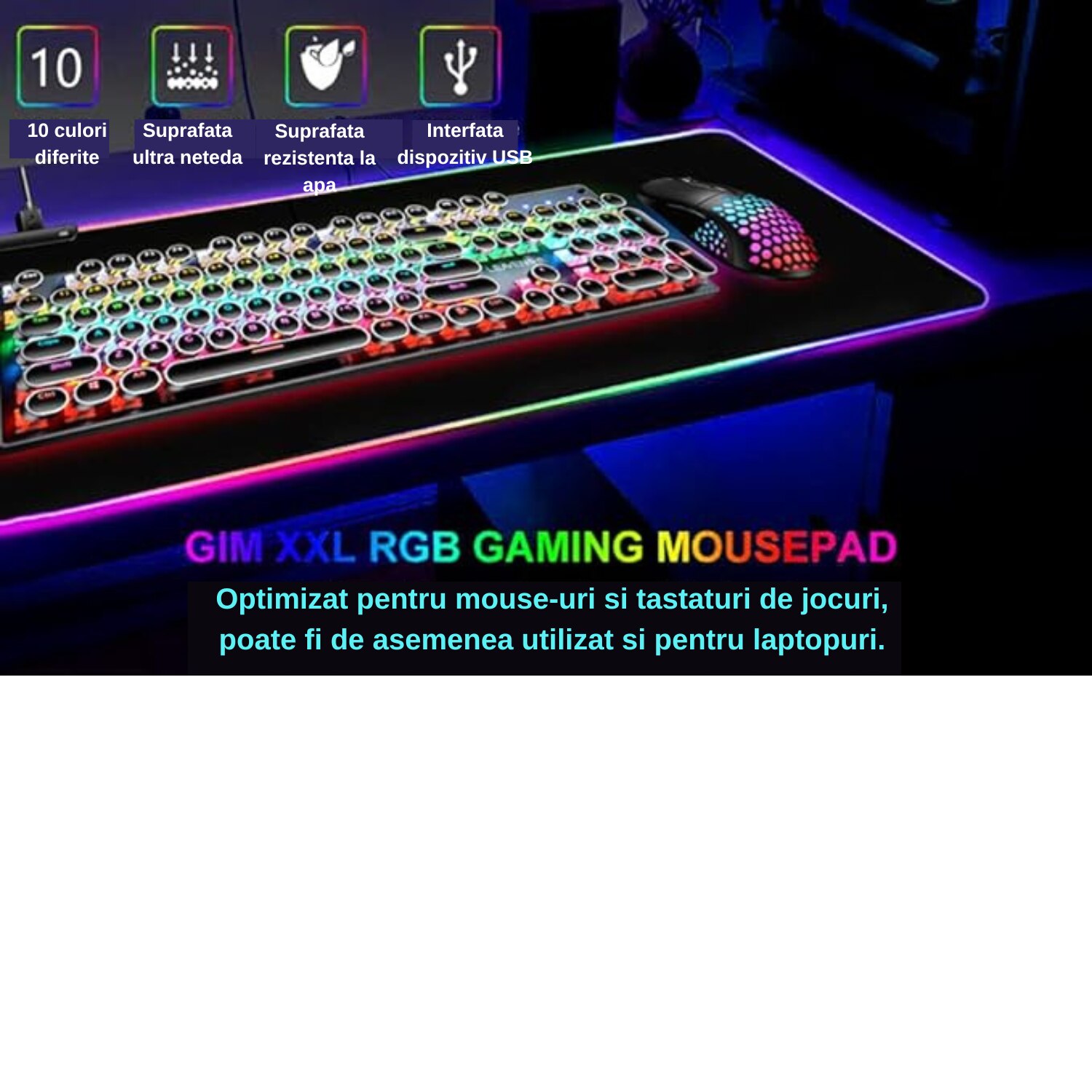 Mousepad profesional gaming si birou, Textil cu baza cauciucata, RGB ...