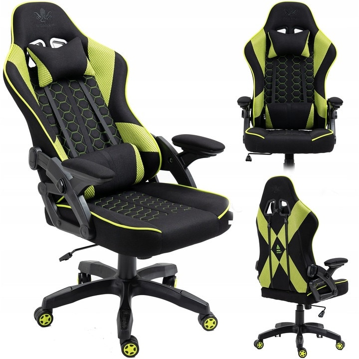 Scaun gaming FEYTON, Kraken, Tesatura, negru/verde - eMAG.ro