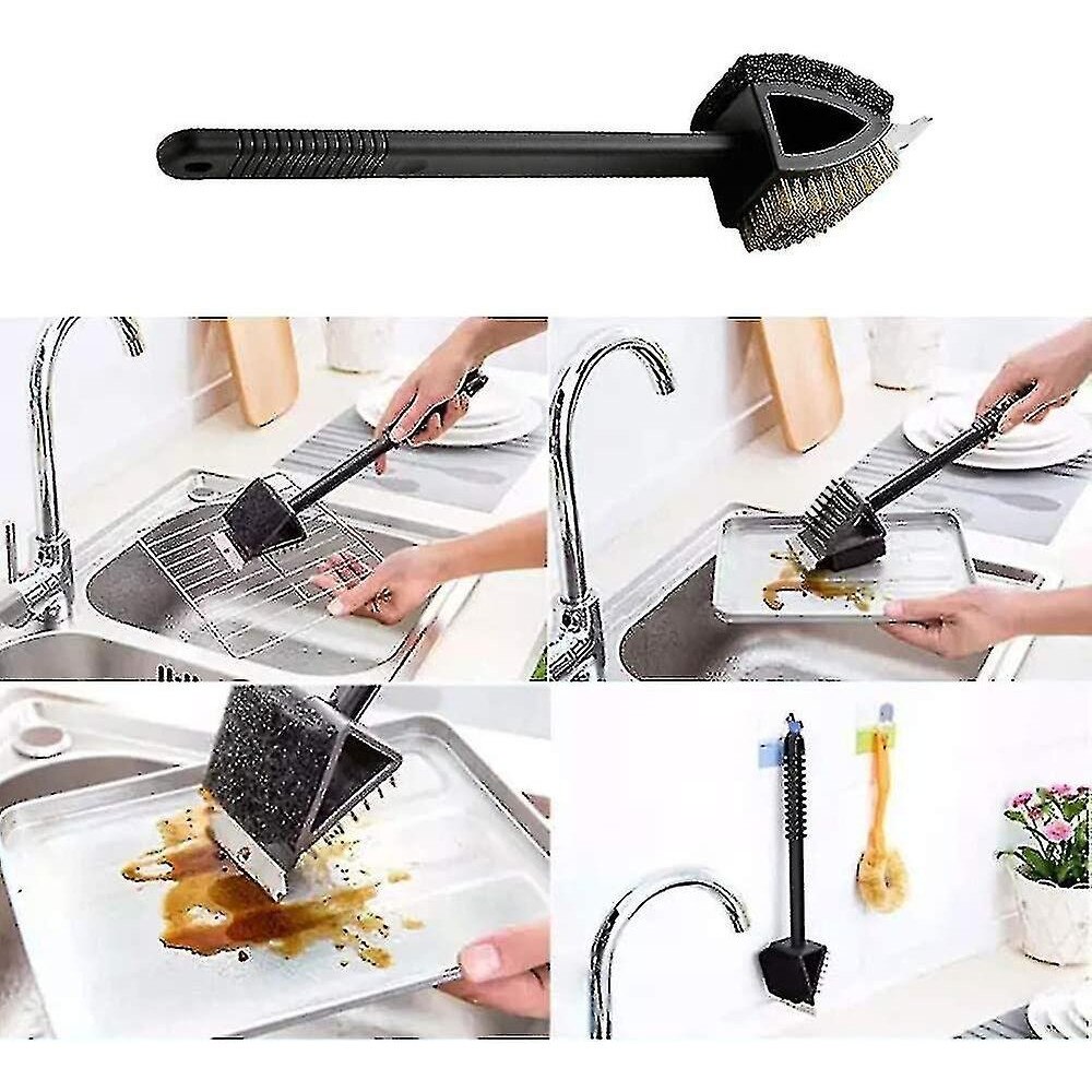 Perie curatare gratar tip racleta, 3 in 1, model cu sarma si burete ...