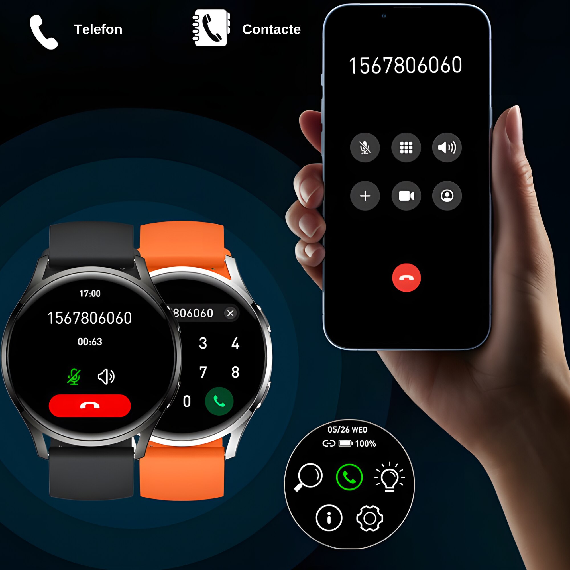 SmartWatch S37, Ceas inteligent, Apelare Bluetooth, Incarcare Wireless ...