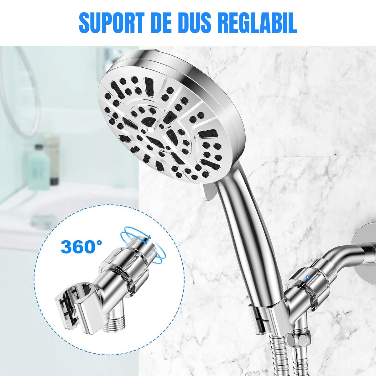 Cap de dus cu inalta presiune, 10 functii de pulverizare, instalare ...