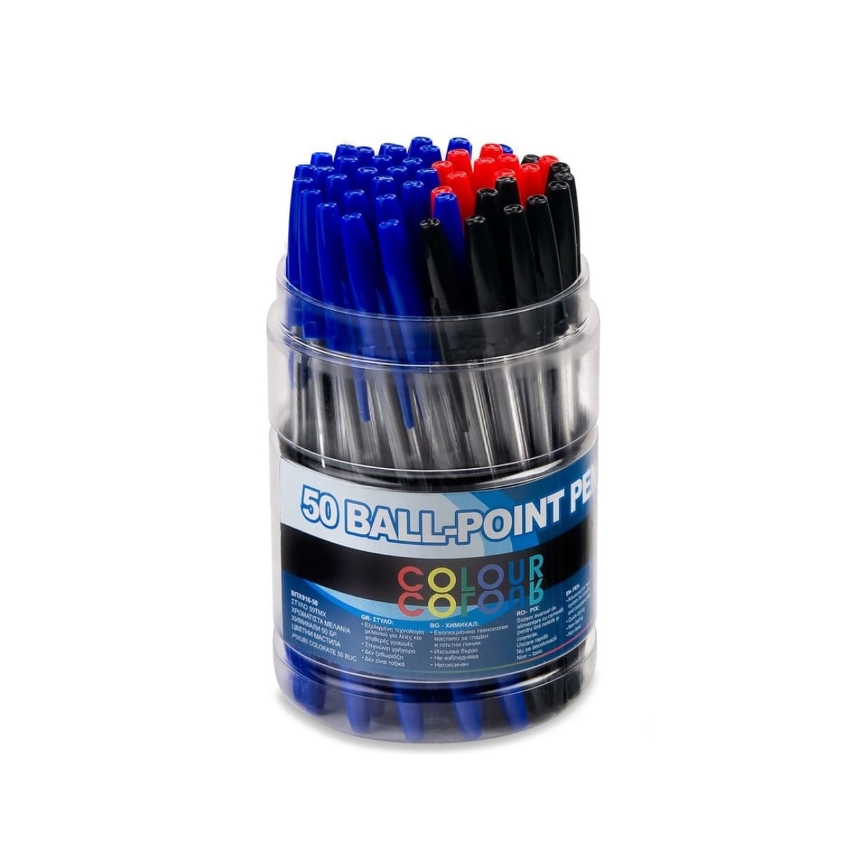 Set 50 de pixuri Ball Point, 30 albastre, 10 negre, 10 rosii - eMAG.ro