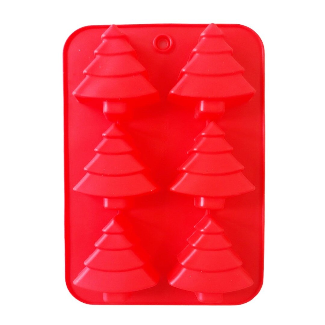 Forma silicon pentru prajituri, Tema Craciun, Brad, 6 cavitati, Rosu ...