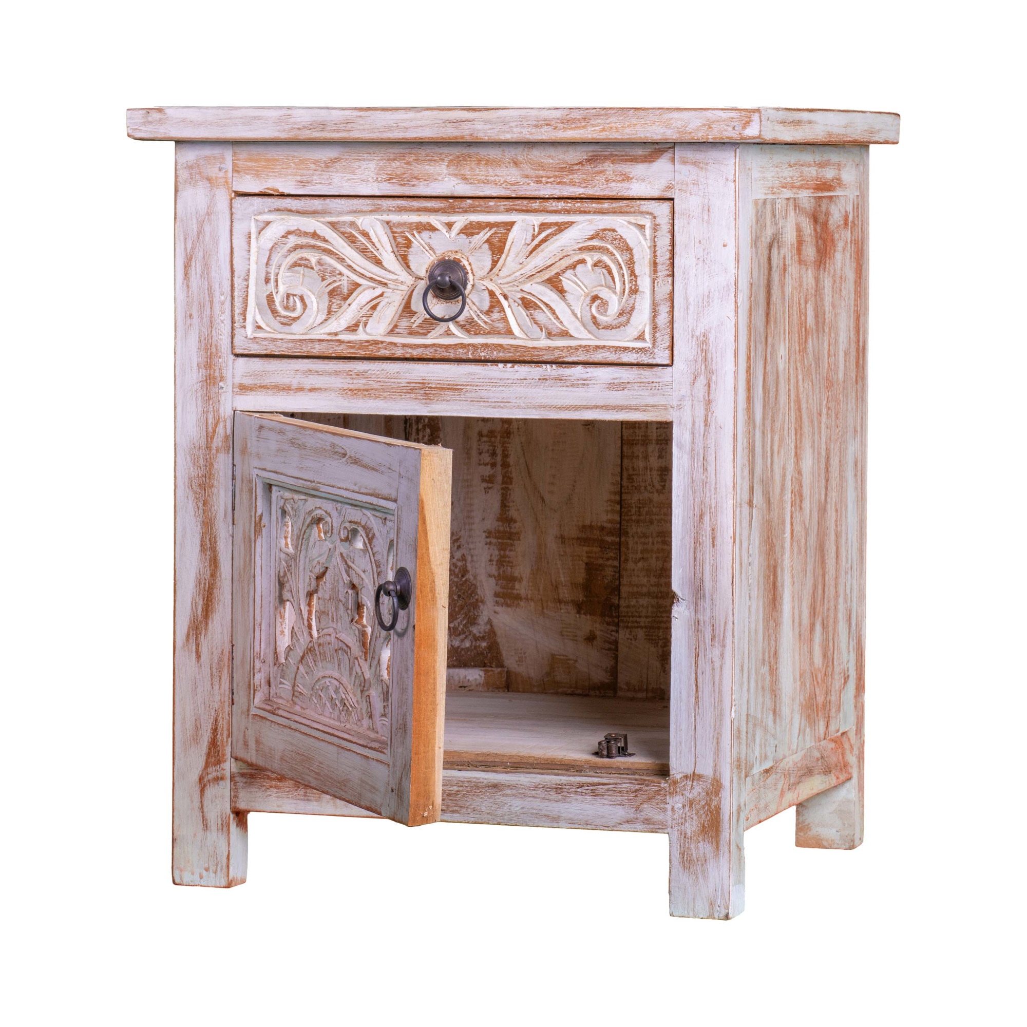 Noptiera alba din lemn de tec Juno 50 x 40 x 60 cm - eMAG.ro