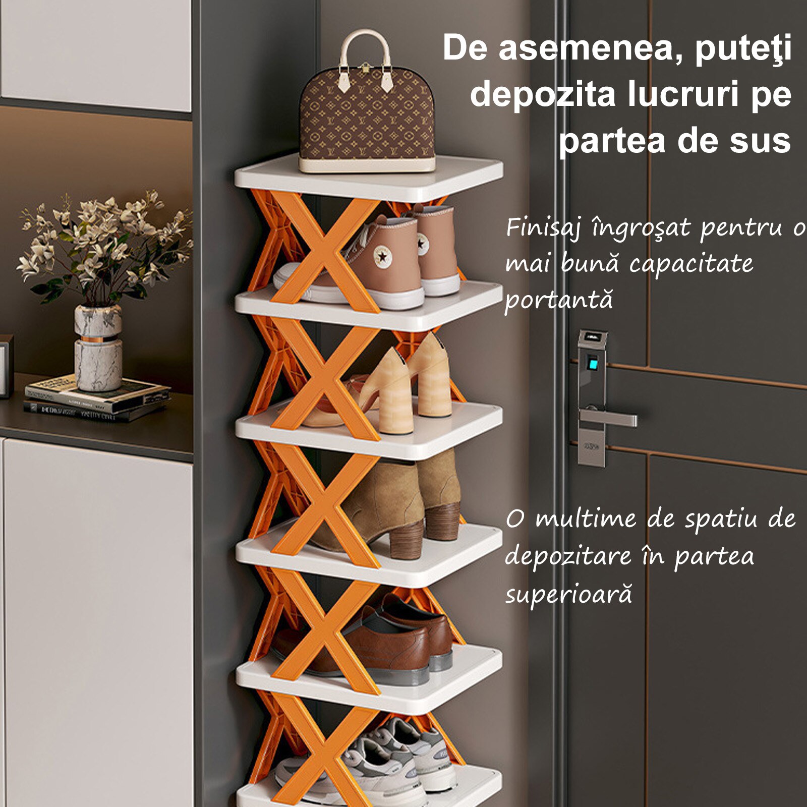 Dulap pantofi, Polipropilena, 26x24x97.5cm, Portocaliu/Gri - eMAG.ro