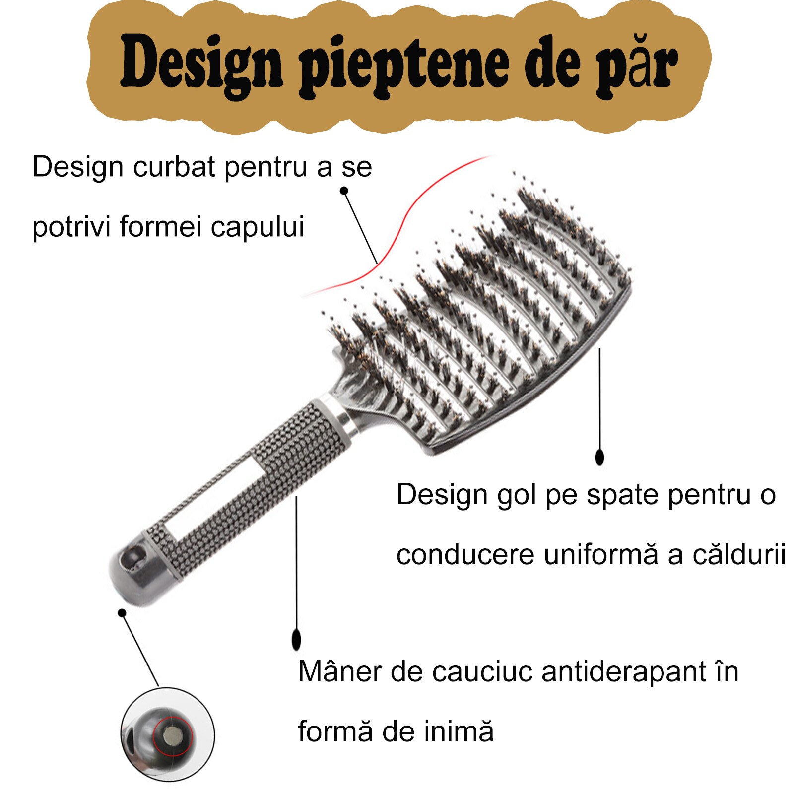 Perie de par, Perii naturali de mistret, pentru parul ondulat umed si ...