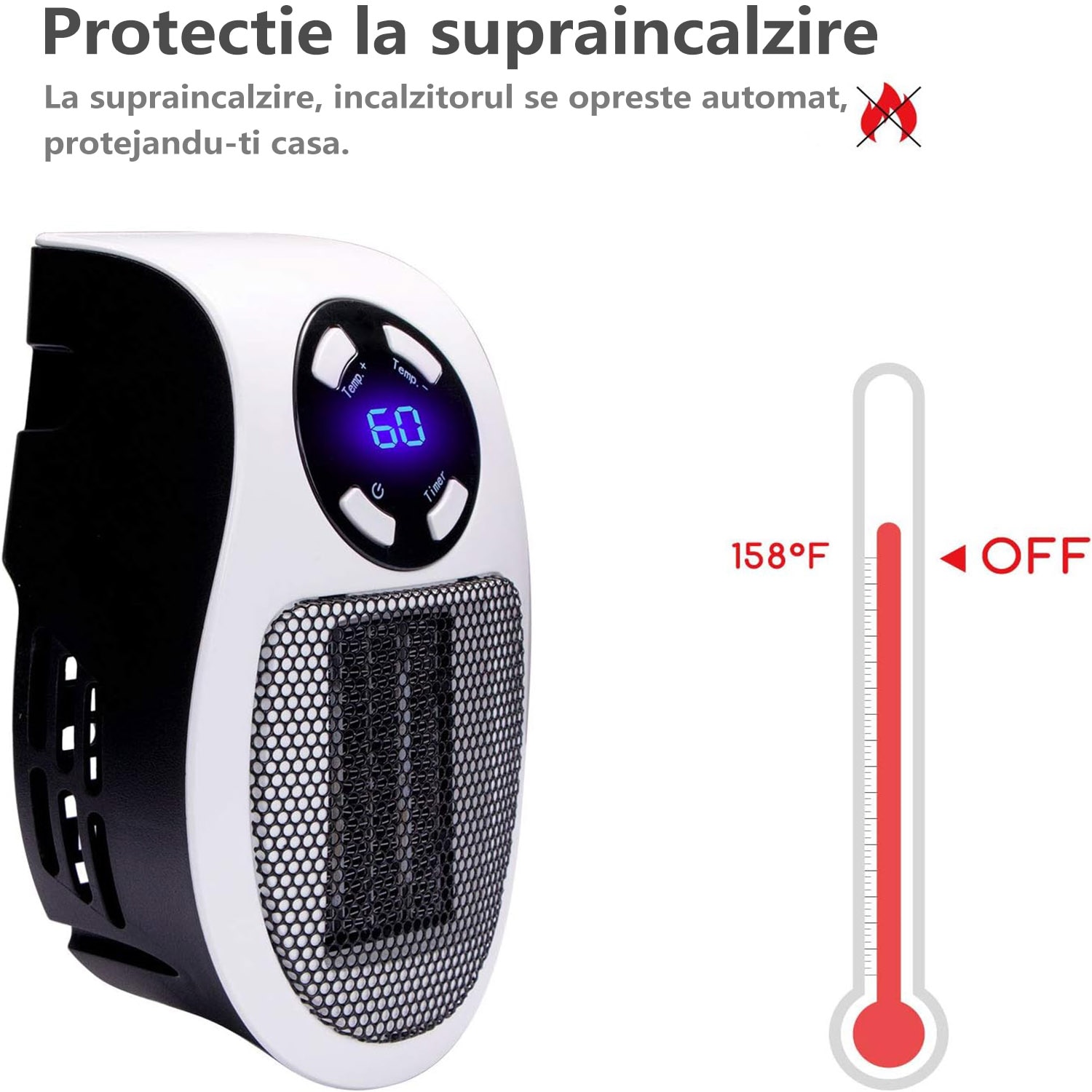 Mini incalzitor portabil de aer, Amtok, 350W, Afisaj LED, conexiune la ...