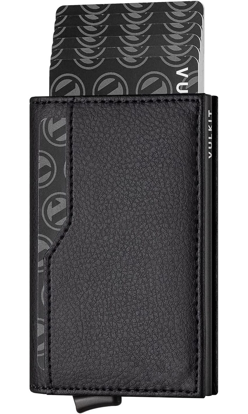 Portofel RFID, Sunmostar, Piele/Aluminiu, 10.1x6.9x2.2 cm, Negru - eMAG.ro