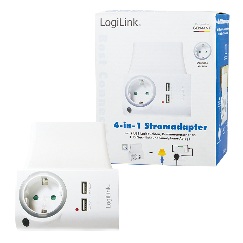 Adaptor priza LogiLink PA0165, cu suport telefon/tableta, 1 priza, 2x ...