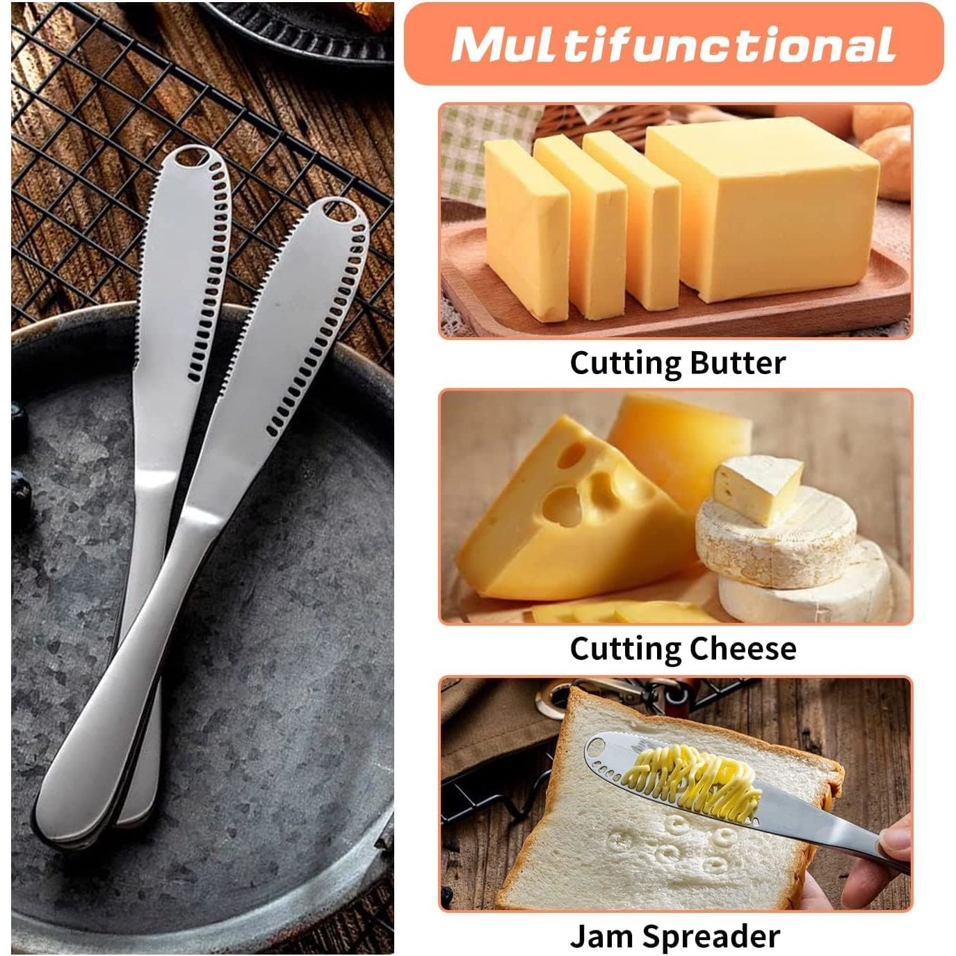 Set de 2 cutite din inox pentru intins unt, ciocolata sau gem, 3 ...