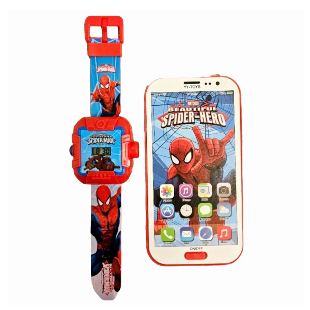 Set ceas digital Spider Man cu proiector si telefon de jucarie, Plastic ...