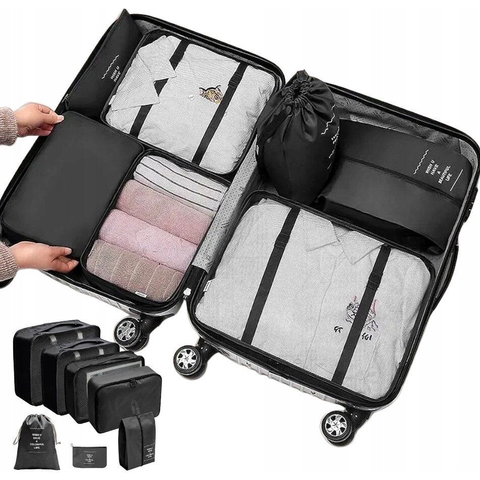 Set de 7 huse pentru organizare bagaj, material impermeabil, dimensiuni ...