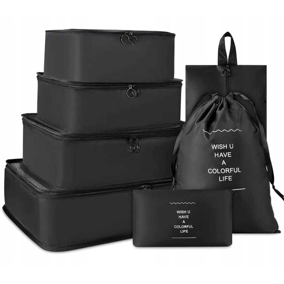 Set de 7 huse pentru organizare bagaj, material impermeabil, dimensiuni ...