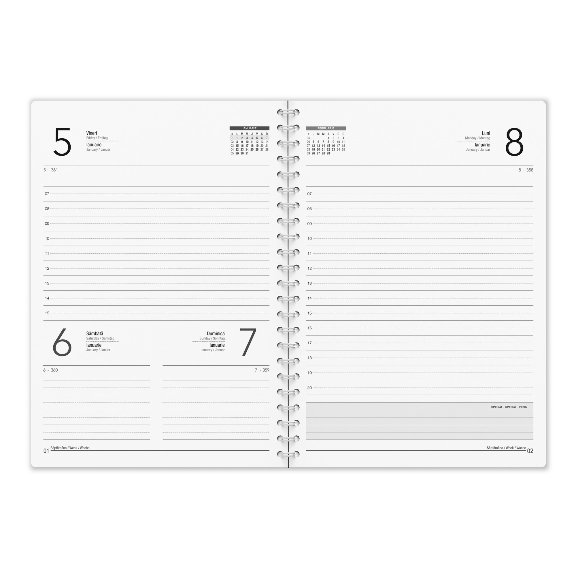 Agenda A4 datata zilnic spirala, 272 pagini, coperta carton si ...