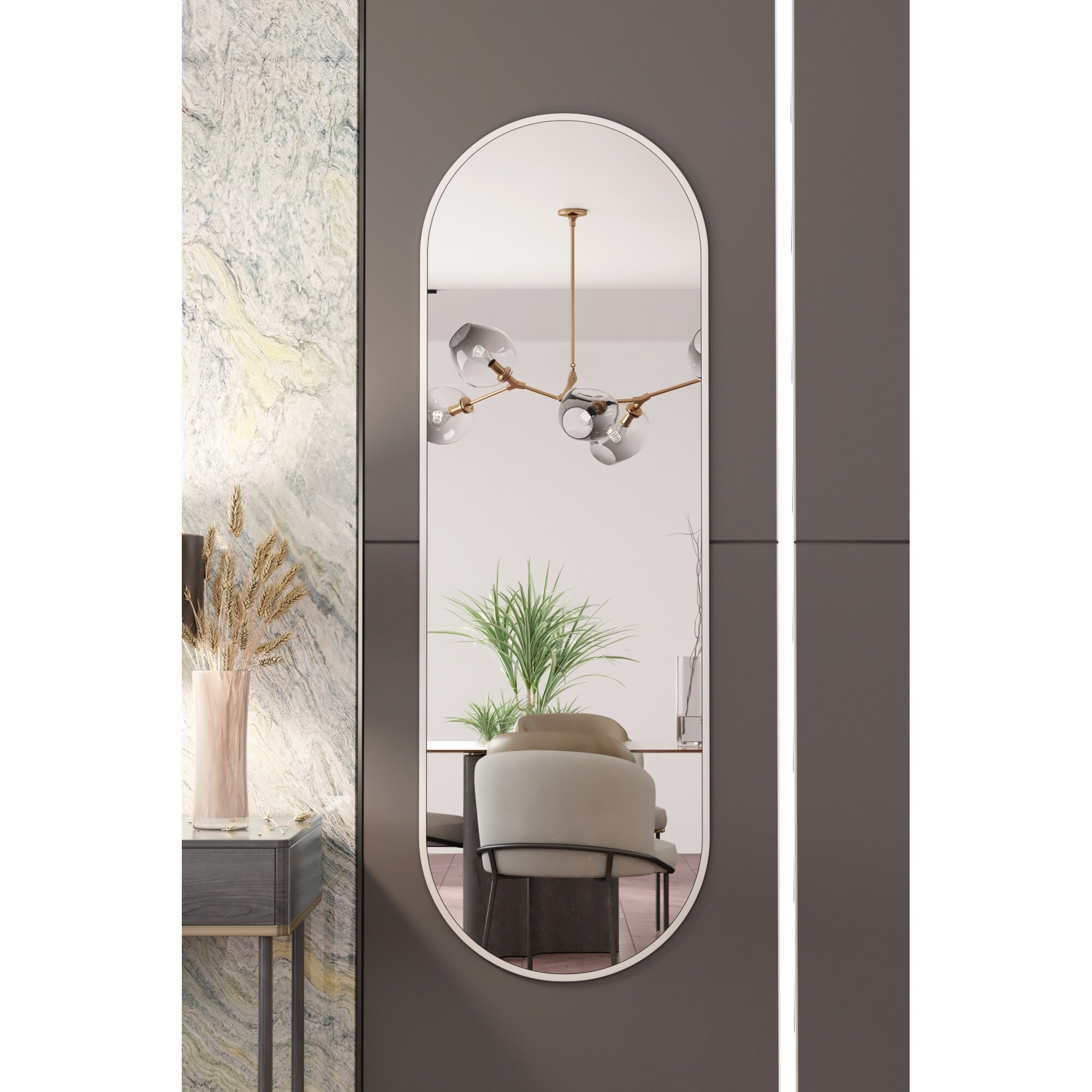 Oglinda de perete ovala, Marsah Home, 180x60 cm, rama metalica alba ...