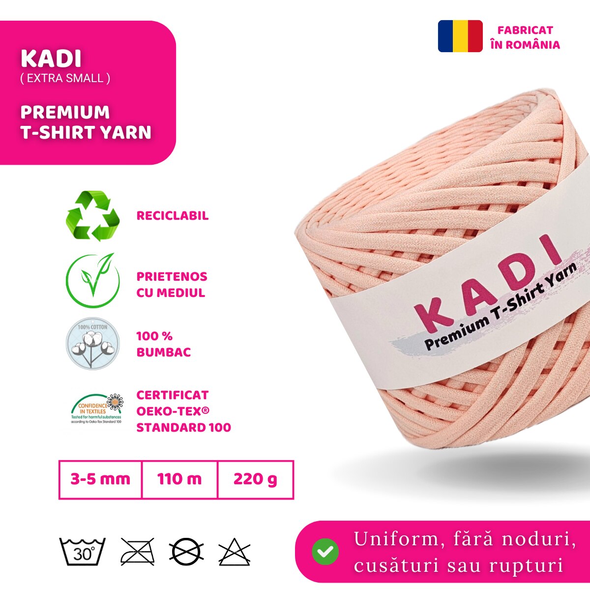 Fir panglica pentru crosetat tricotat si macrame, KaDi Extra Small, 3-5 ...