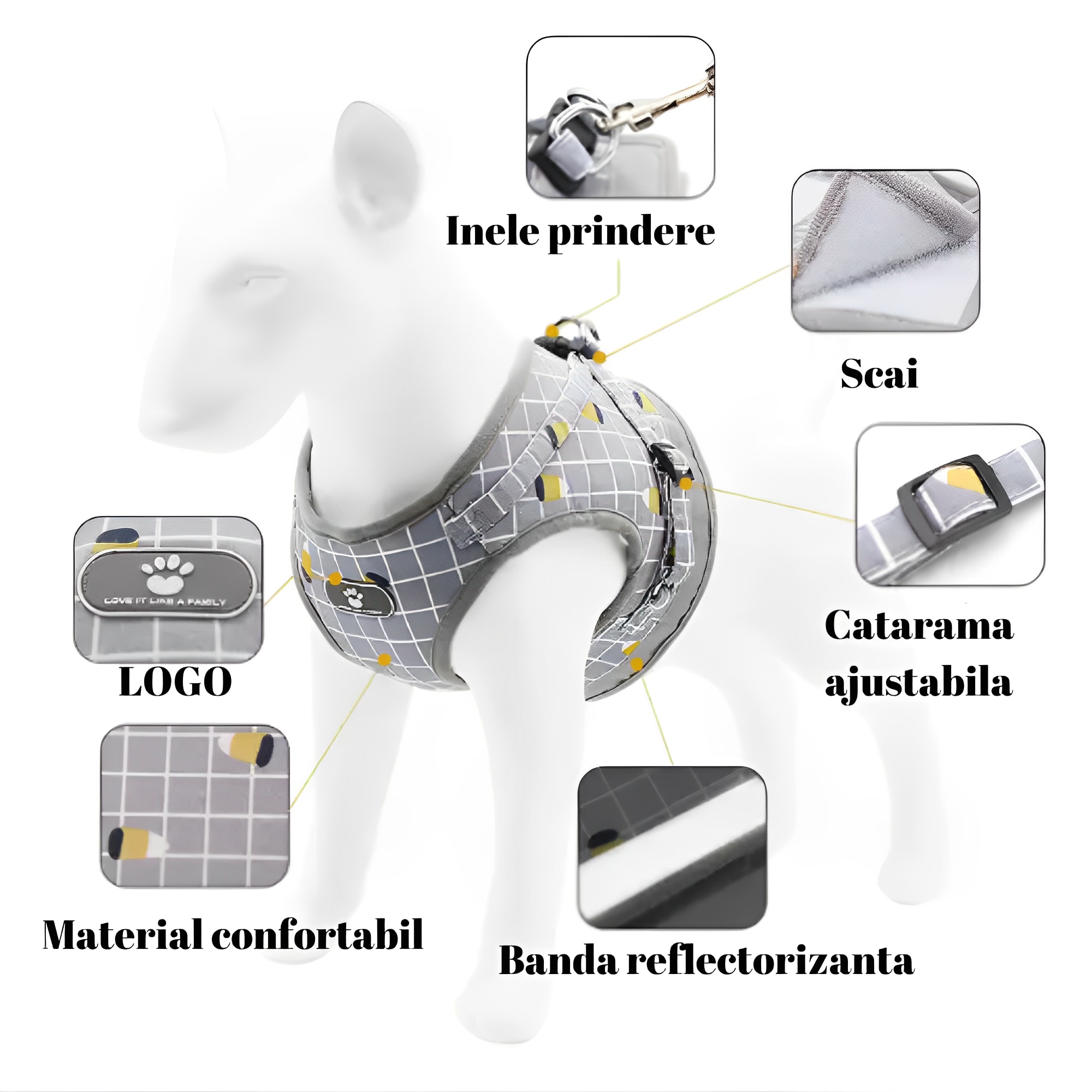 Set ham cu lesa Alimar, gri, pentru caini si pisici, cu banda ...