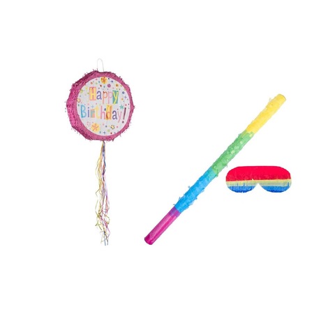 Pinata Party Pink imprimeu "Happy birthday" cu bata si ochelari ...