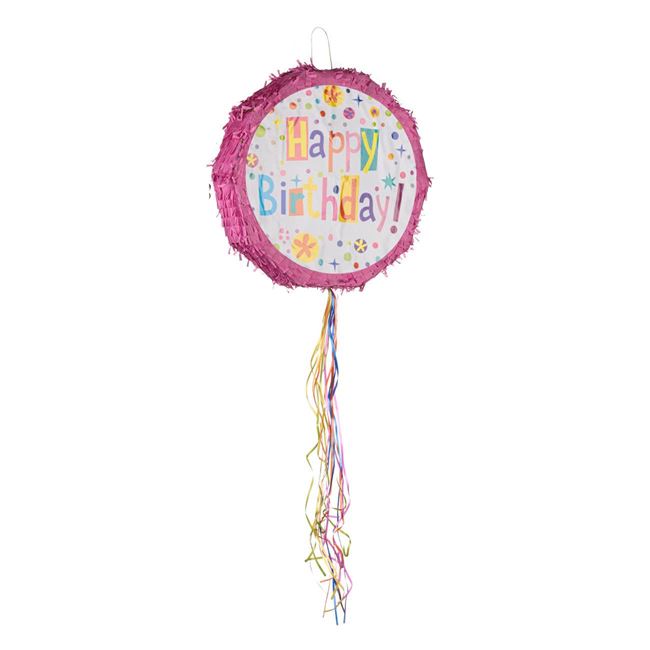 Pinata Party Pink imprimeu "Happy birthday" cu bata si ochelari ...