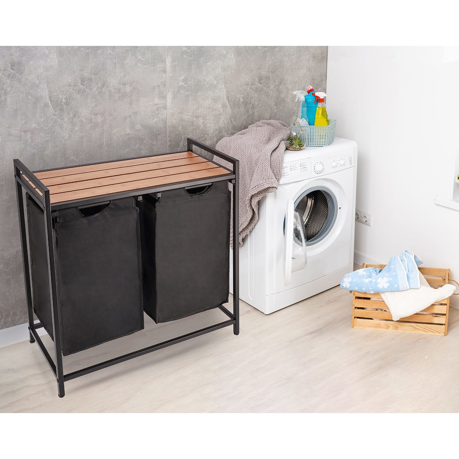 Dulap baie cu cadru metalic si sertare suspendate pentru cos de rufe, 2 ...